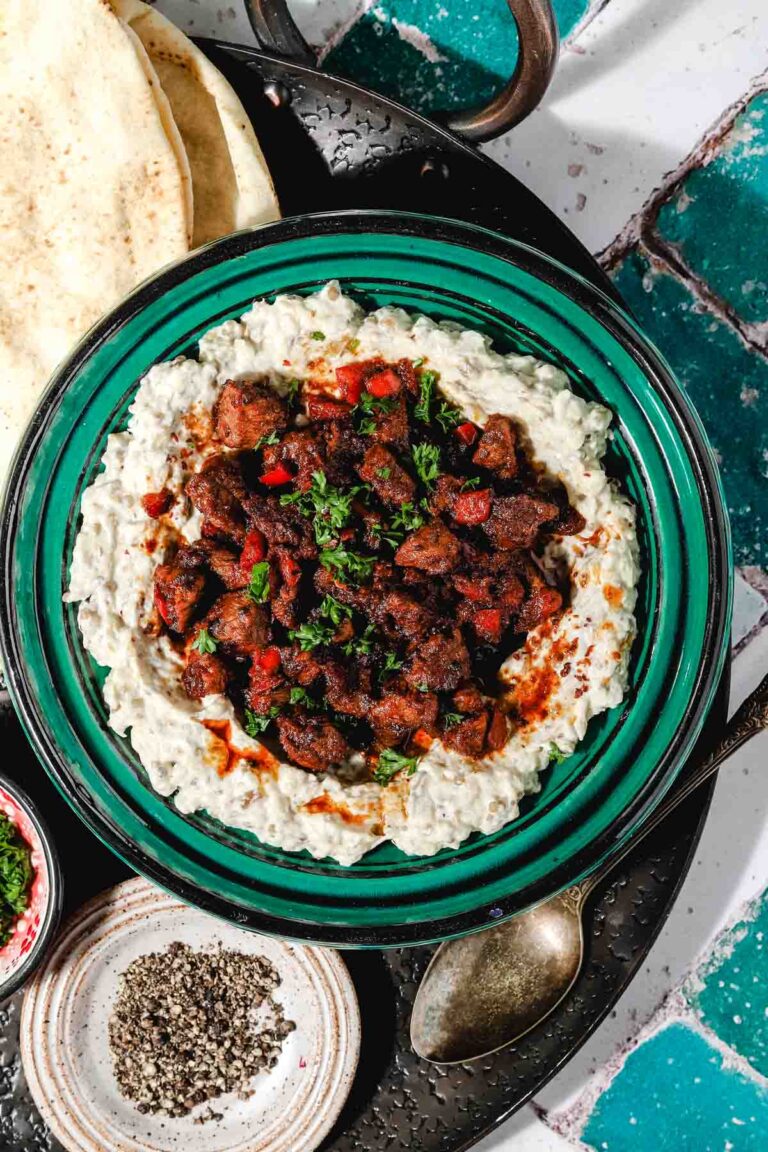 Turkish Ali Nazik (Lamb Stew over Smoked Eggplant) - Hungry Paprikas